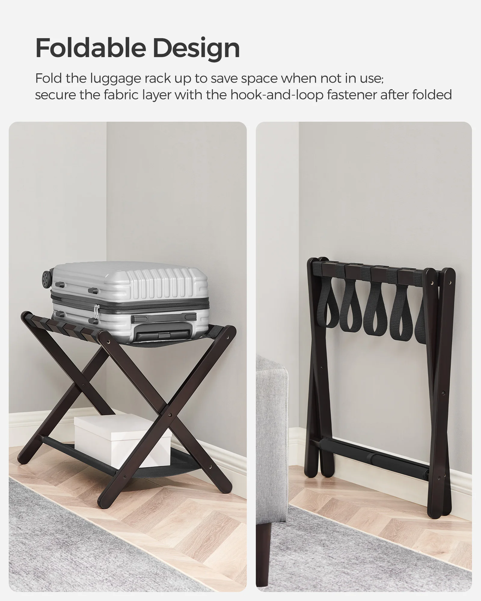 SONGMICS Modern Bedroom Wood Hotel Folding Luggage Rack Suitcase Holds ...