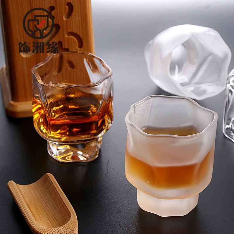 Japanese Handmade Crystal Glass Whisky Glass Household Frosted Origami ...