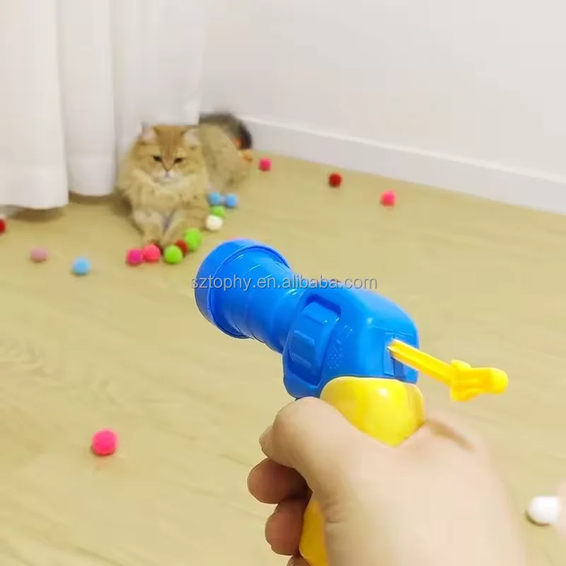 Cat Plush Toy Launching Gun Micro-elastic Soft Fuzzy Cat Toy Balls with ...
