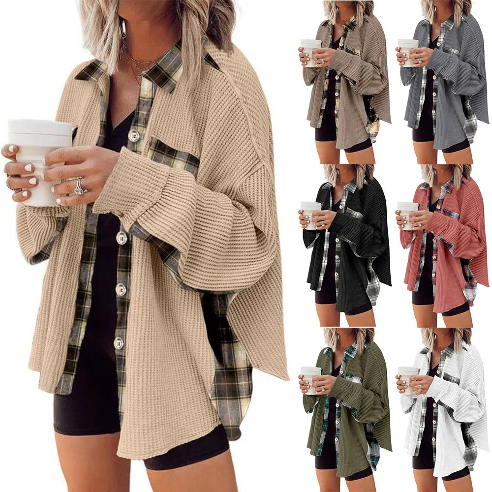 Women's Long Sleeve Casual Shirt Jacket Button Down Waffle Knit Thermal ...