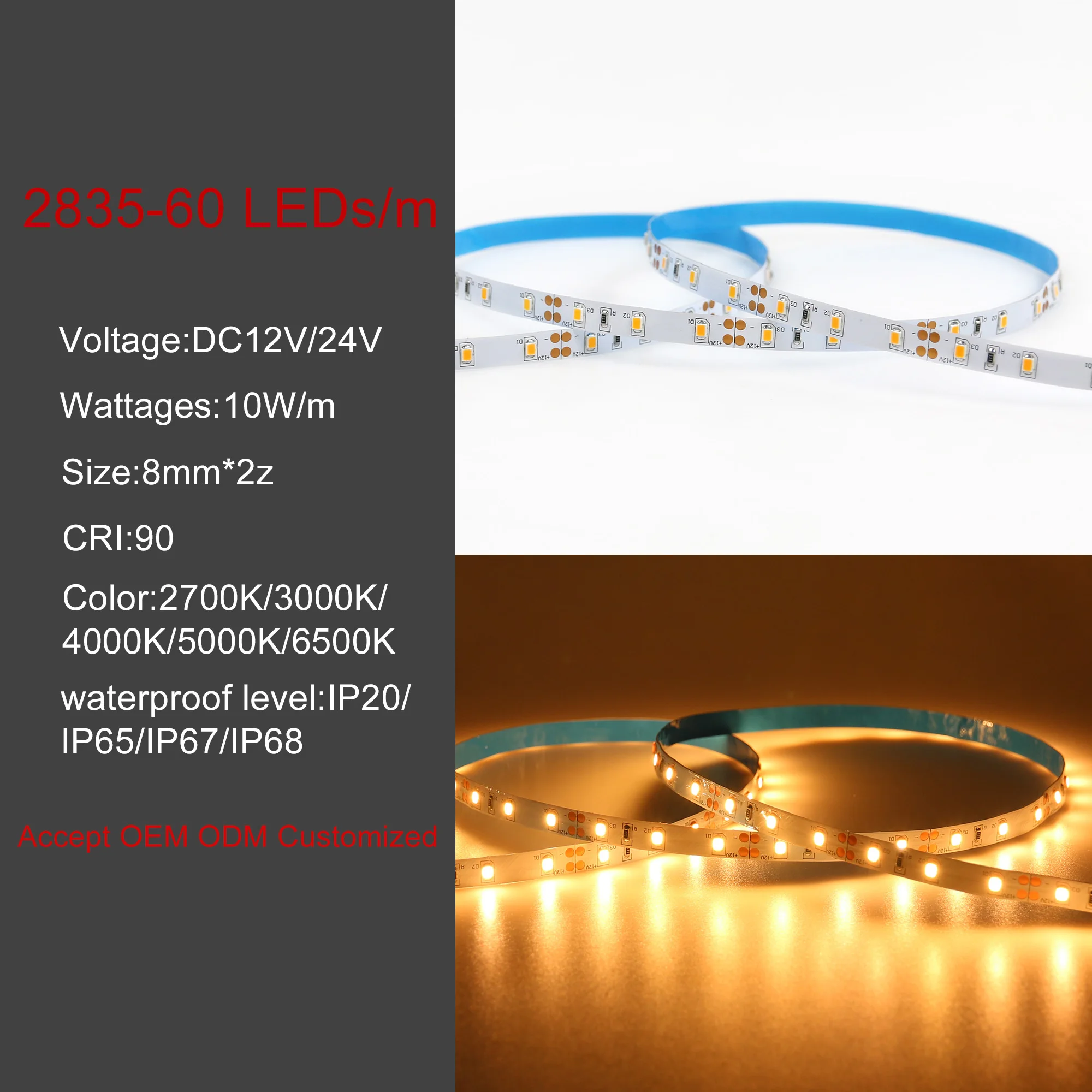 HTD Tape 60 120 240 Leds 5m/roll Waterproof Flexible 24v 5v 12v Warm ...