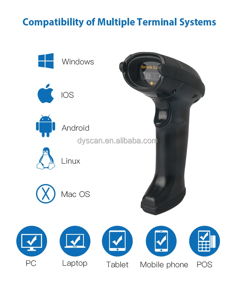Handheld 2d Cmos Wired Barcode Scanner With Good Drop Resistance Band ...