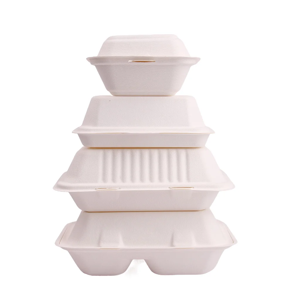 Microwavable Sugarcane Bagasse Clamshell Box Takeaway Food Container ...