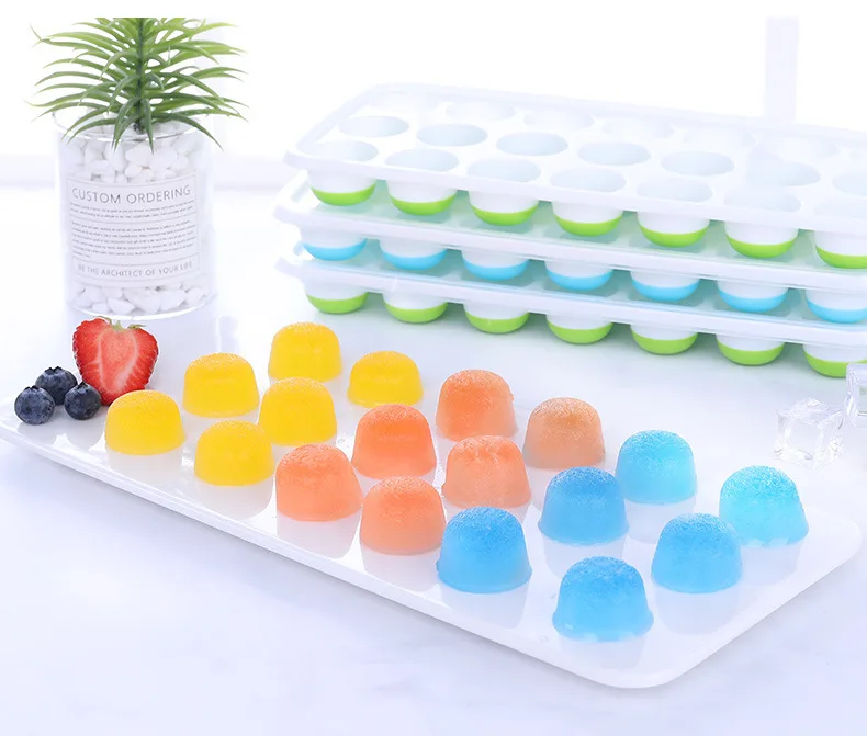 21 Holes Silicone Round-Shaped Ice Cube Trays With Lid BPA Free and ...