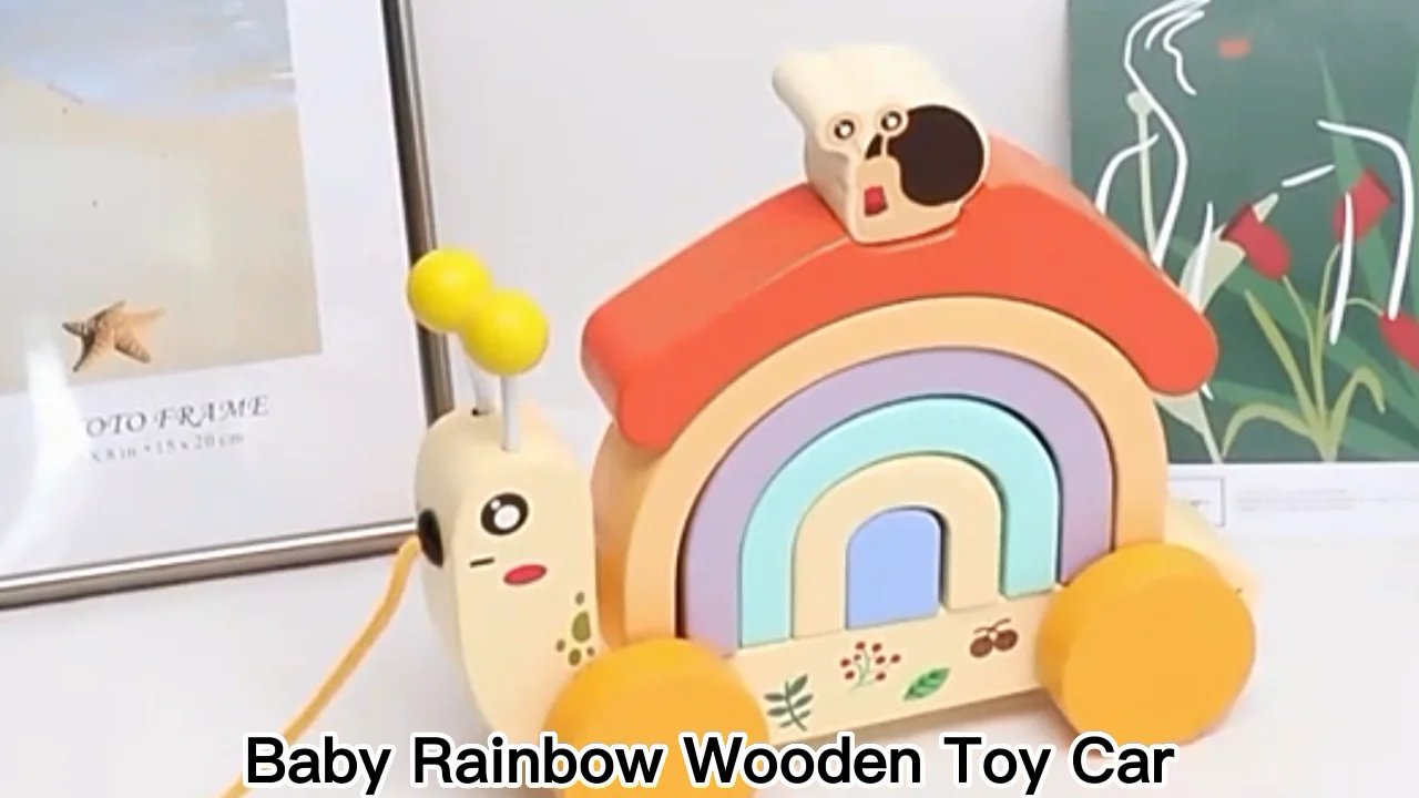 Wooden Rainbow Colored Snail Tractor Stacked Building Blocks Montessori ...