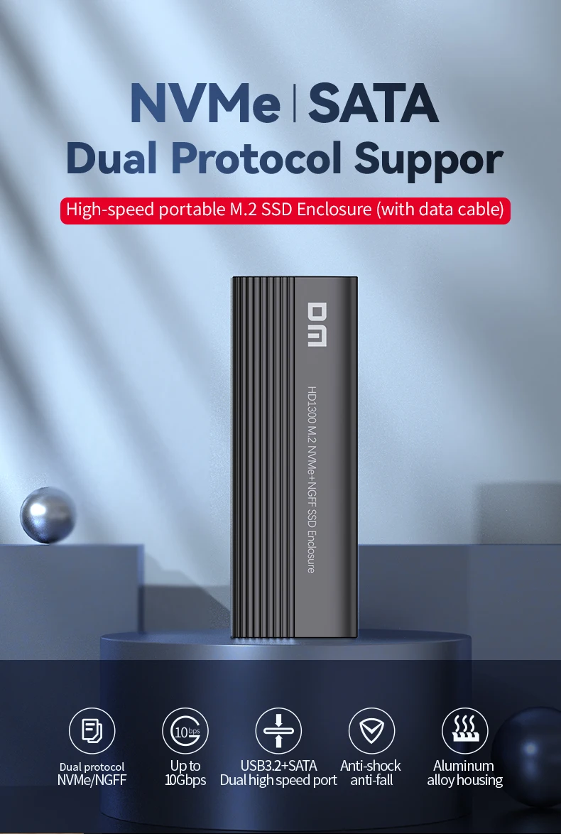 DM M.2 NVME/NGFF Dual Protocol SSD Type-C Converter Enclosure Case ...