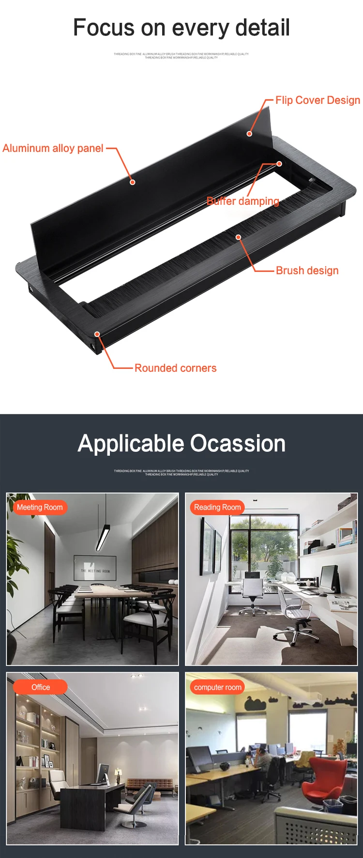 Rectangular Aluminum Desk Grommet Box for Office & OEM | Wholesale