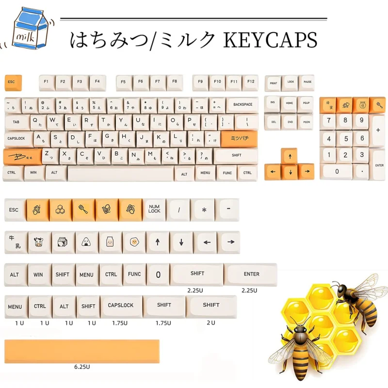 Aluminum XDA Honey Milk Keycaps Japanese Bee Keycap 140-Key Set for ...