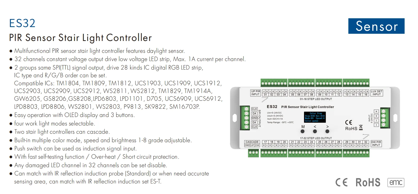 Skydance PIR Sensor Stair Light Controller - 32 Channels Skydance PIR Sensor Stair Light Controller - 32 Channels