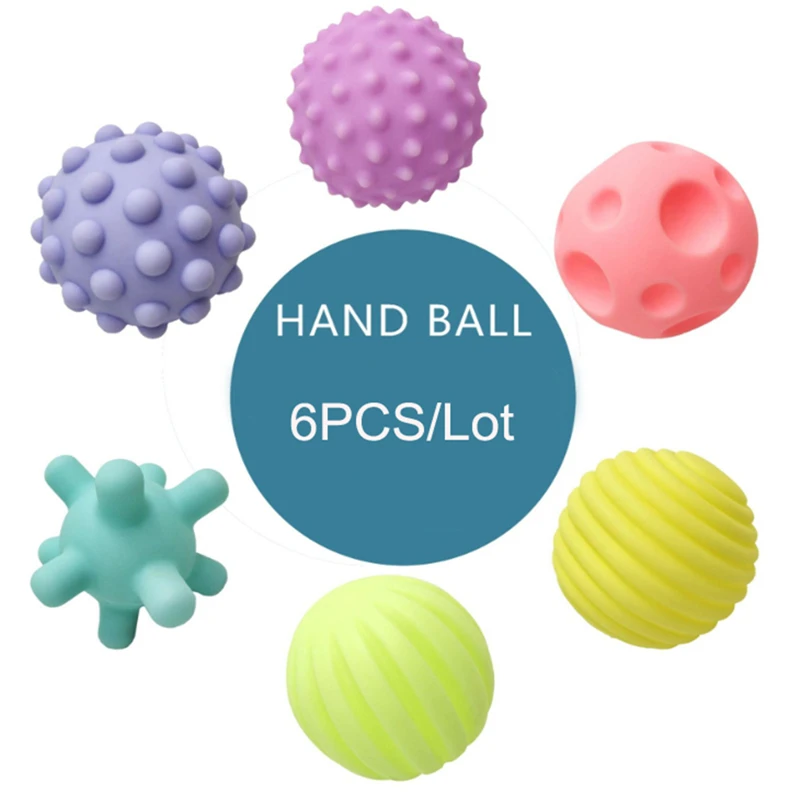 6Pcs Rubber Textured Touch Ball Hand Sensory Baby Toys Ball Training ...