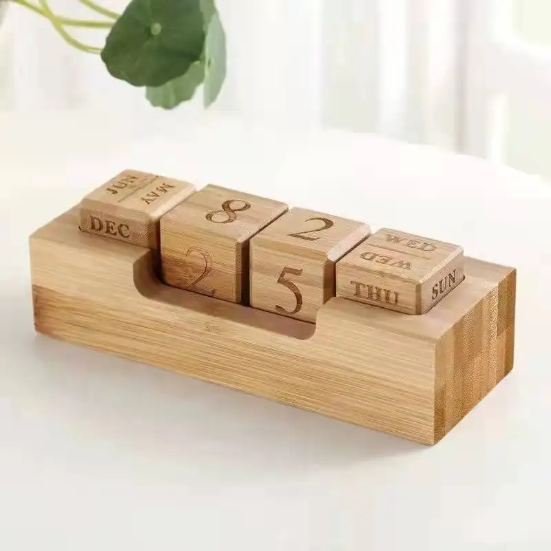 Wooden Desk Blocks Calendar Flip Cube Week Month Date Display Calendar ...