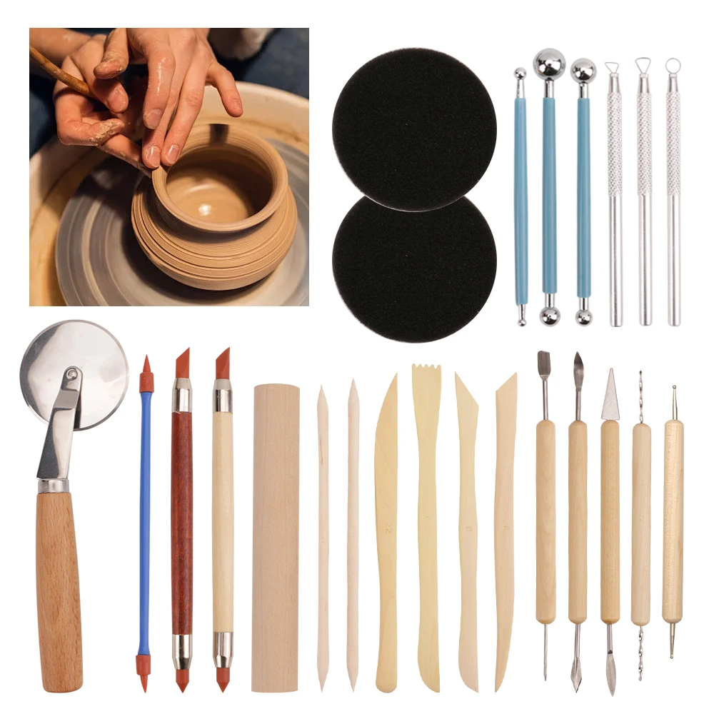 Opeth 24pcs Wooden Art Pottery Sculpting Modeling Clay Dotting Tools ...