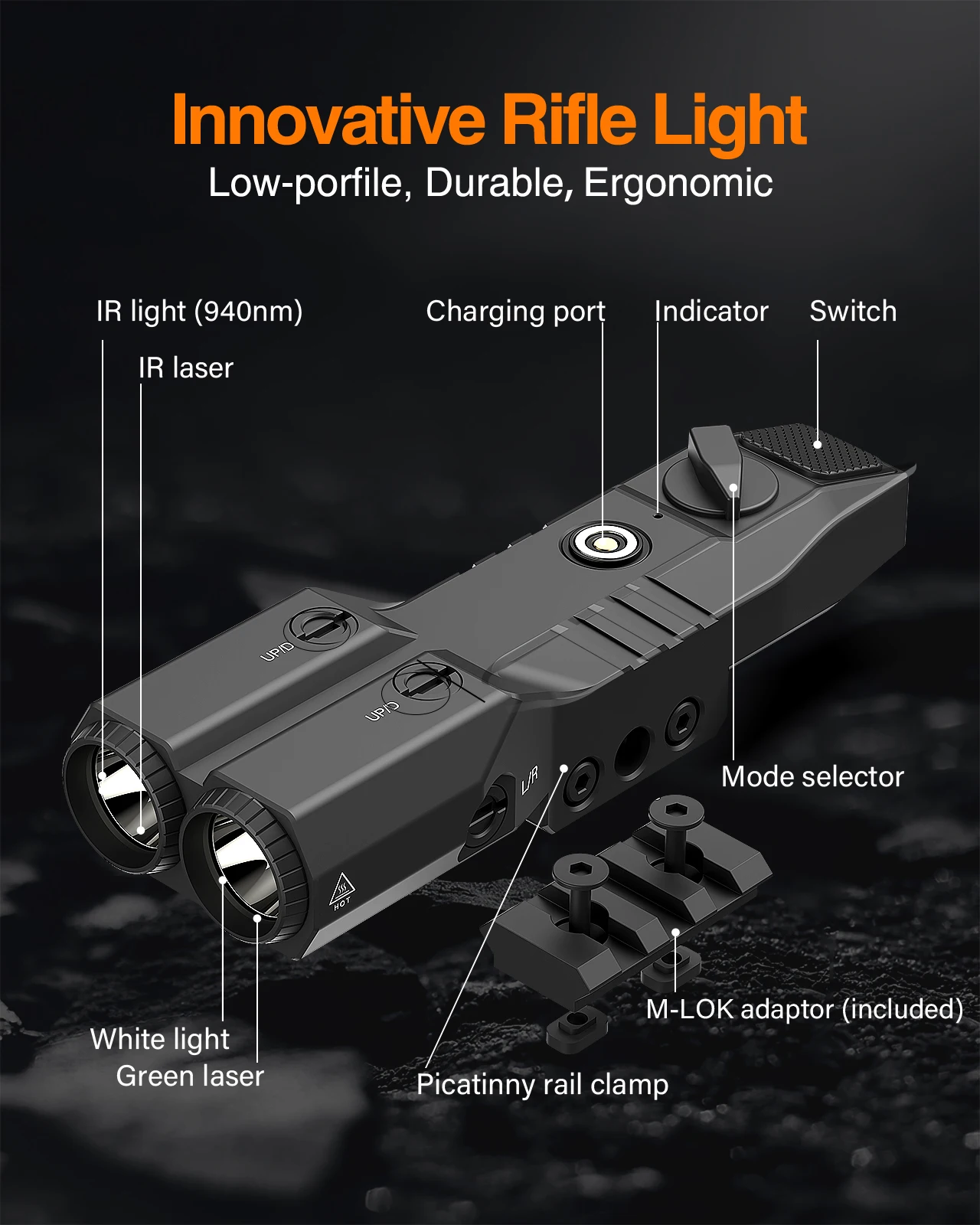 Alibaba.com: 4 in 1 combo tactical flashlight with 940nm IR illuminator and green laser: Low ...
