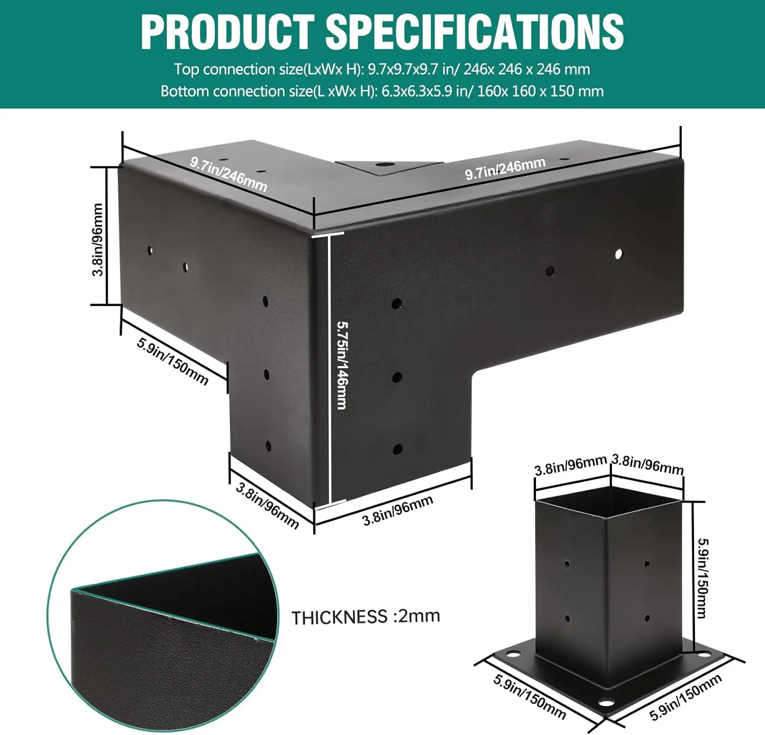 Pergola Brackets 4pack - Durable Steel Kit for 4x4'' Beams