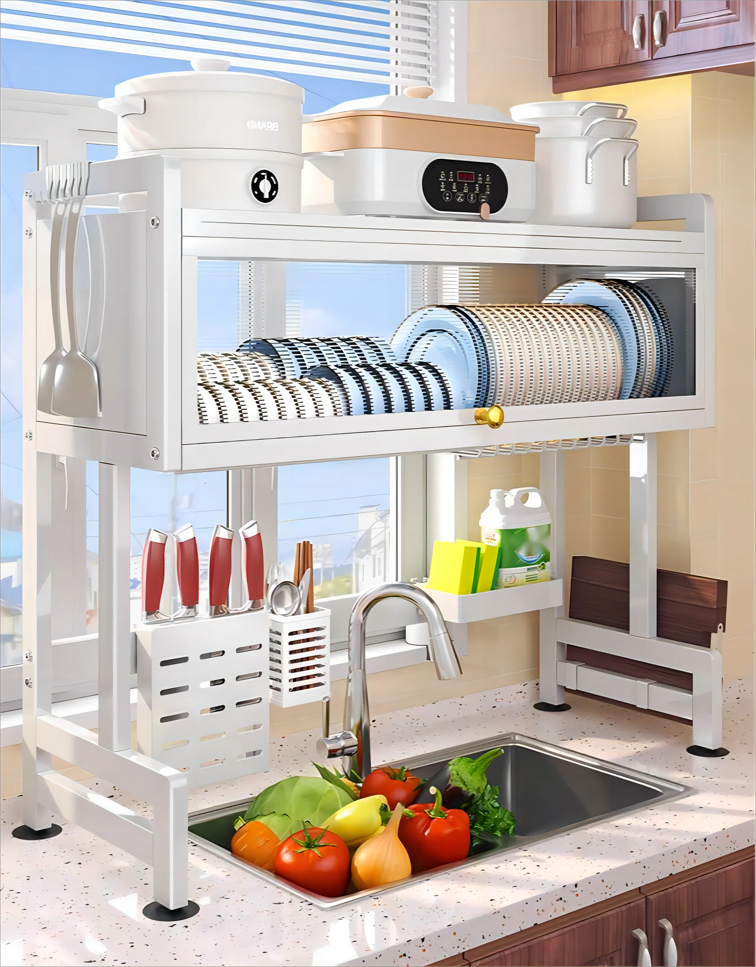 Multi Functional Kitchen Organizer Stylish Dinnerware Sets Storage Rack ...