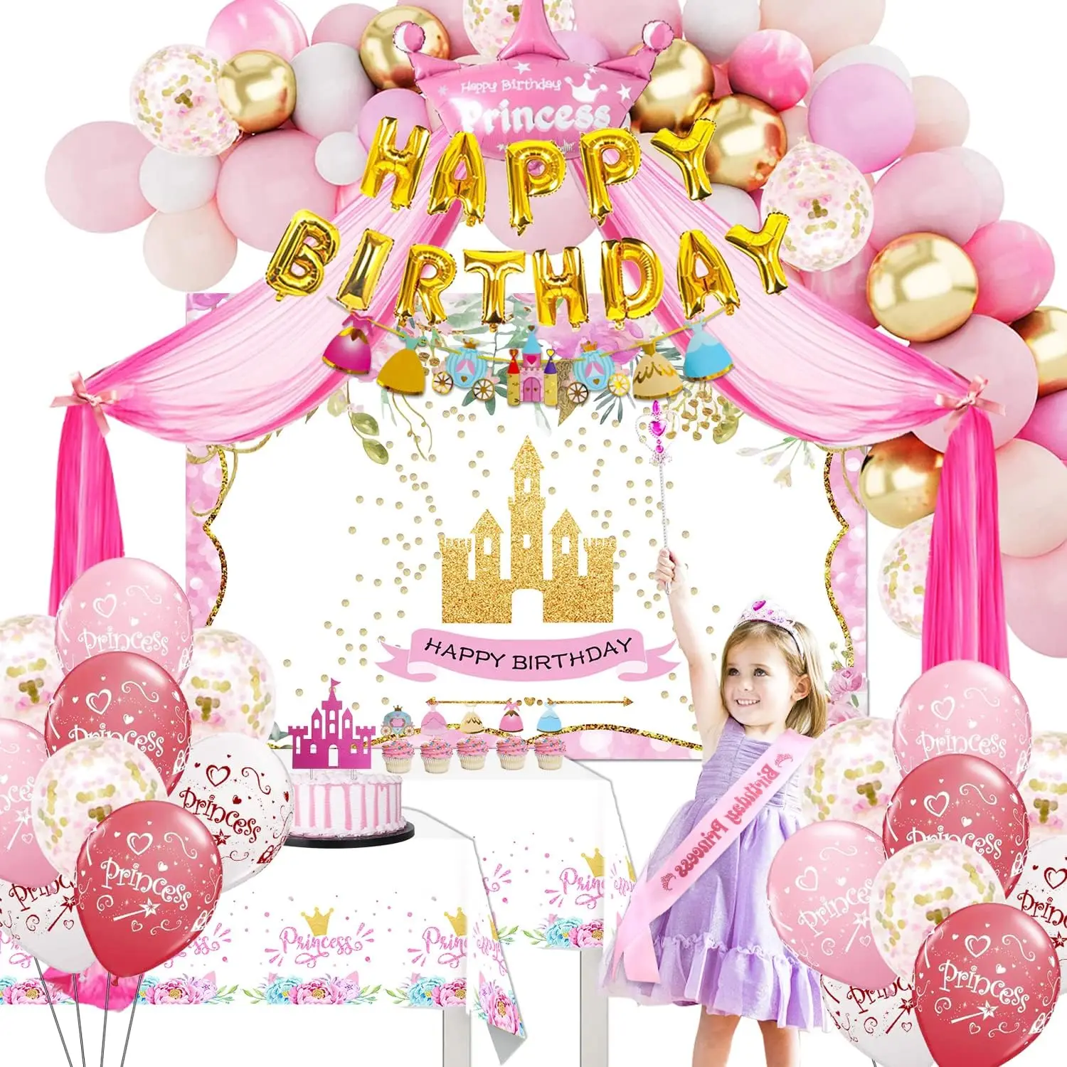Princess Birthday Decorations Include Balloon Arch Banner Backdrop ...