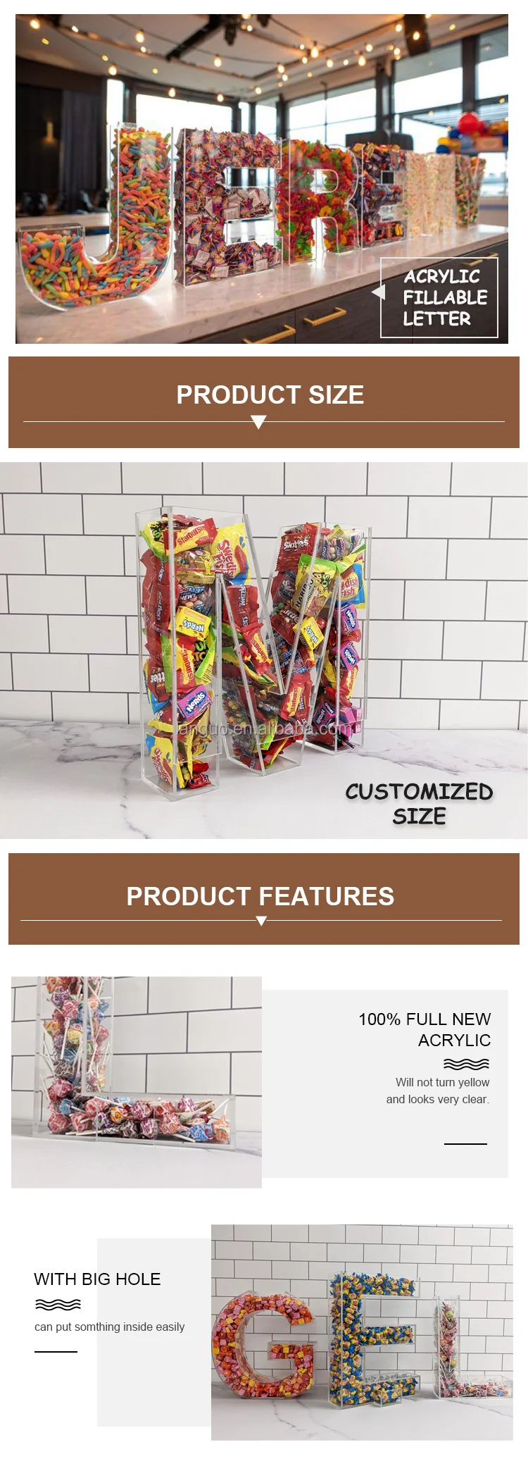 Wholesale Hollow Refillable Acrylic Alphabet Letter for Party