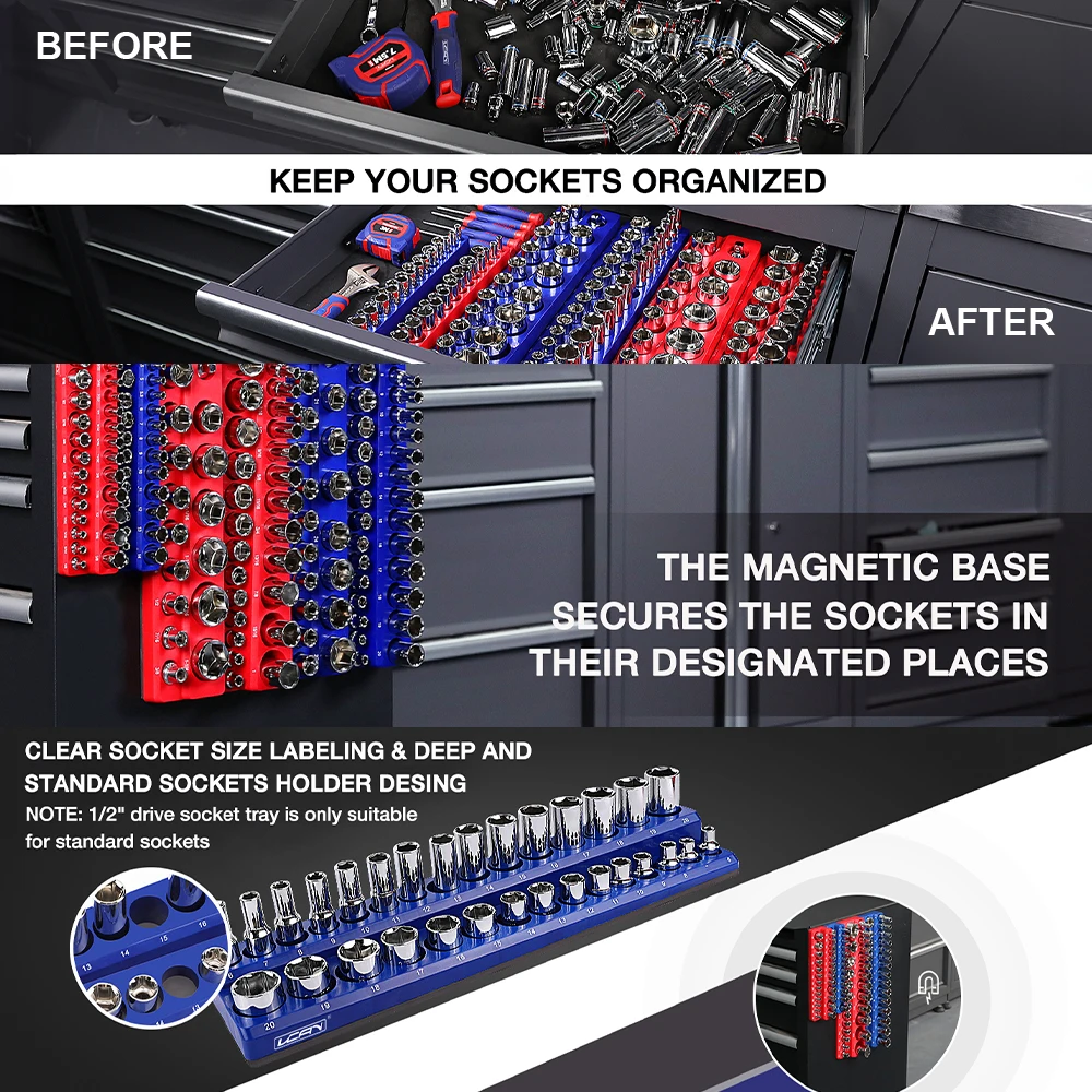 Portable Magnetic Socket Organizer Holder 6-piece 1/4 3/8 1/2inch ...