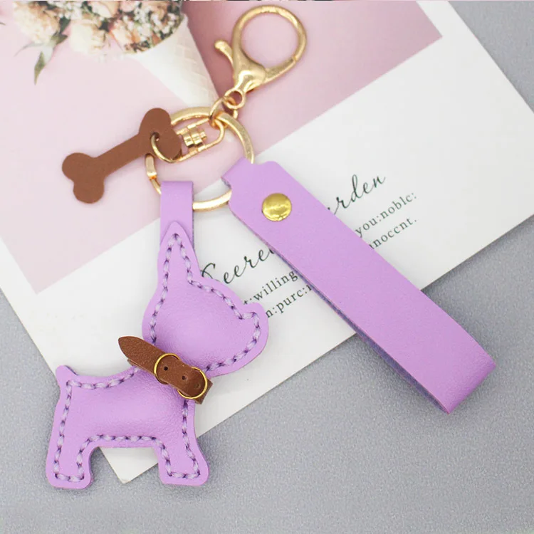Diy Material Package Bulldog Keychain PU Leather Dog Keychains for ...