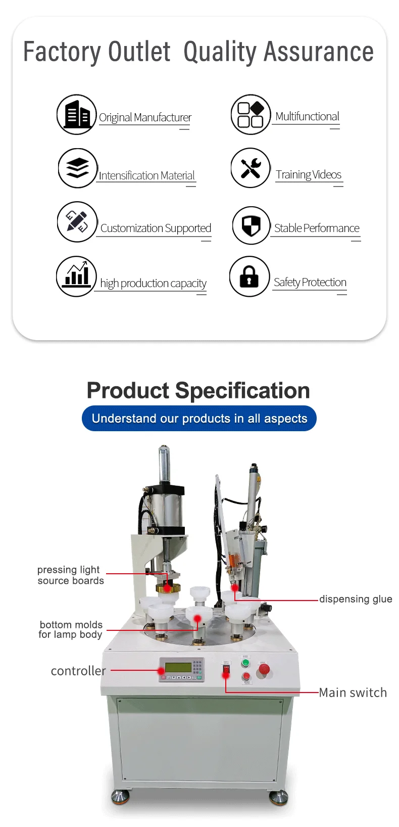8 Station LED Bulb Press Plate Gluing Machines for Sale