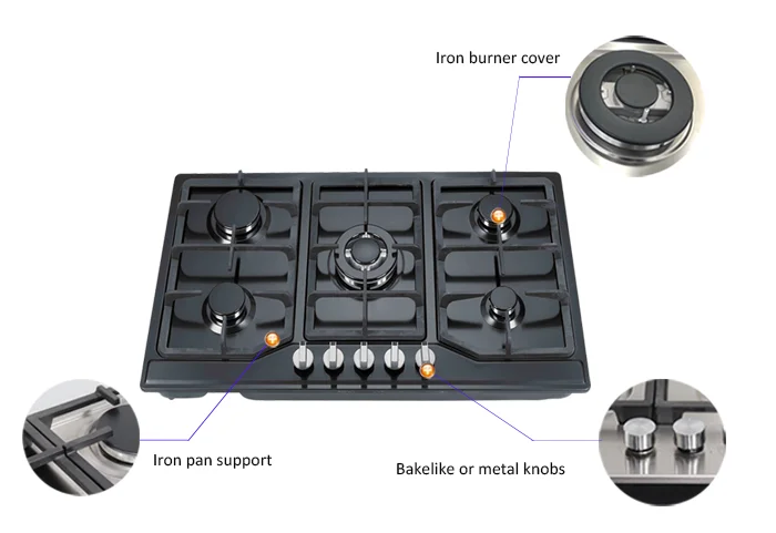 5 Plate Flame Safety Device Built In Gas Hob 4 Burners Gas Hob Golden ...
