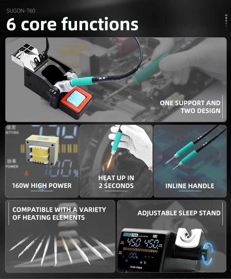 Sugon T60 Soldering Station with TJ8 Extender - 2 Handles