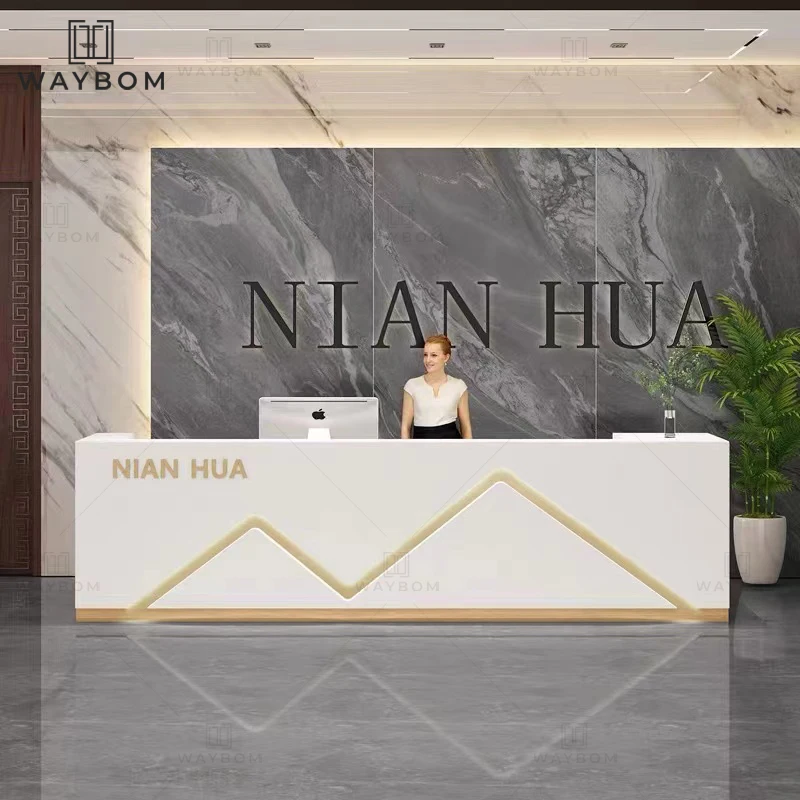 Light Luxury White Restaurant Reception Desk Gold Salon Shop Cashier ...