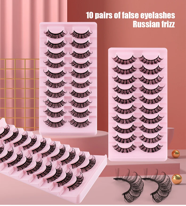 Wholesale 10 Pairs Pack Russian Strip Lashes Faux Mink Volume D Curl ...