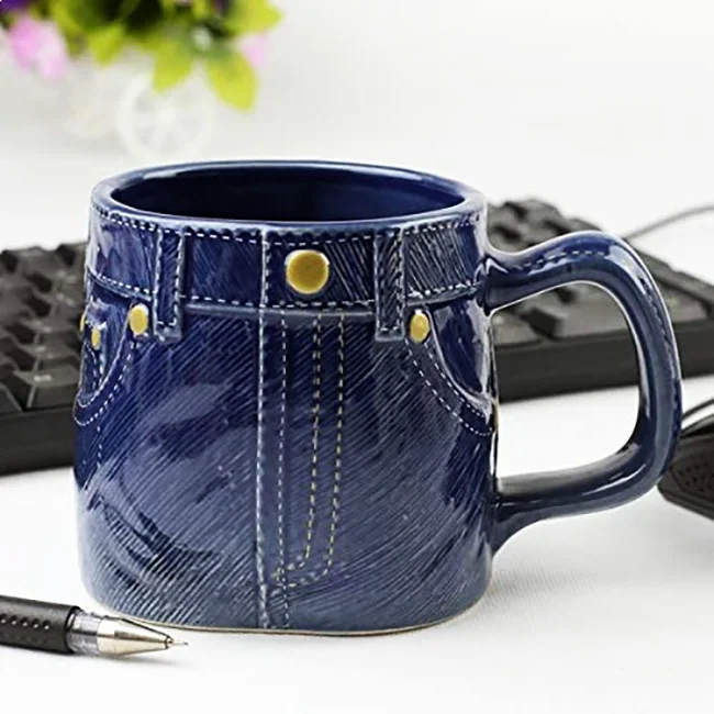 Custom Handmade Creative Beer Tea Cup Cute Blue 3D Ceramic Denim Jeans ...