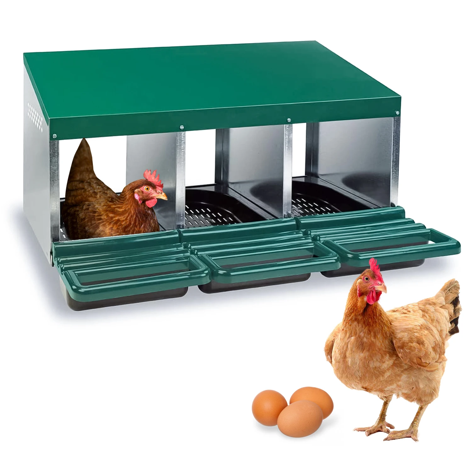 Heavy Duty Chicken Coop Nesting Box 3 Compartment Roll Out Nesting Box ...