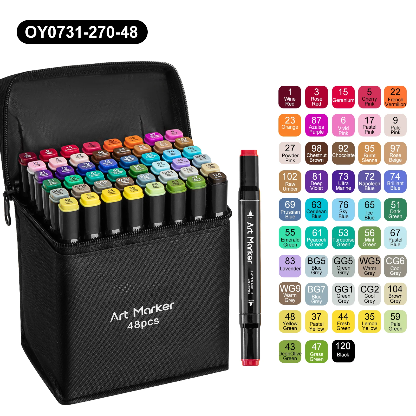 24/48 Color Children Art Marker Set Oil Based Double Headed Watercolor ...