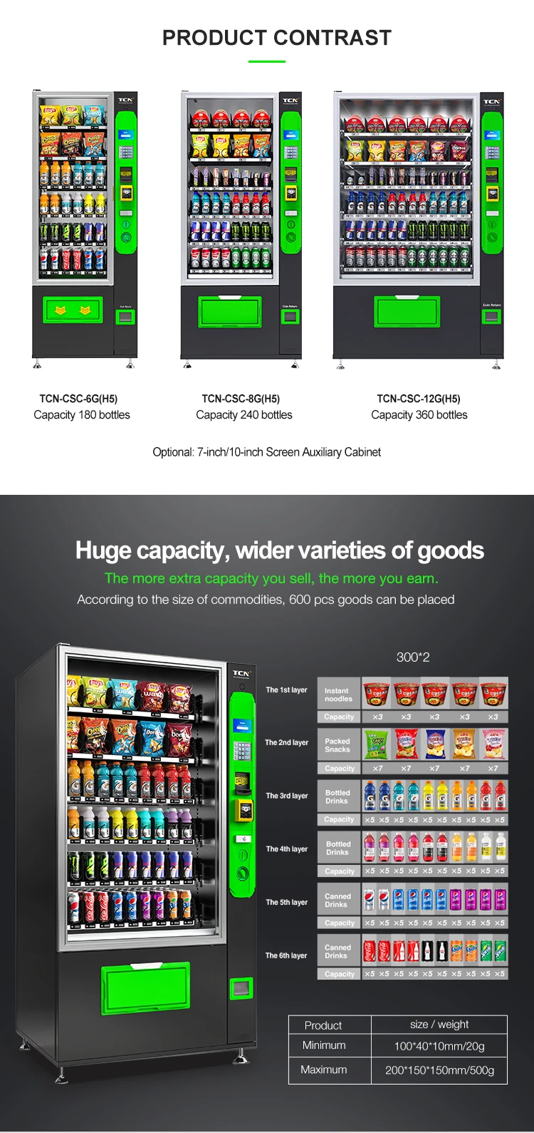 TCN Large Vending Machine Combo Snack and Drink Vending Machine Popular Use