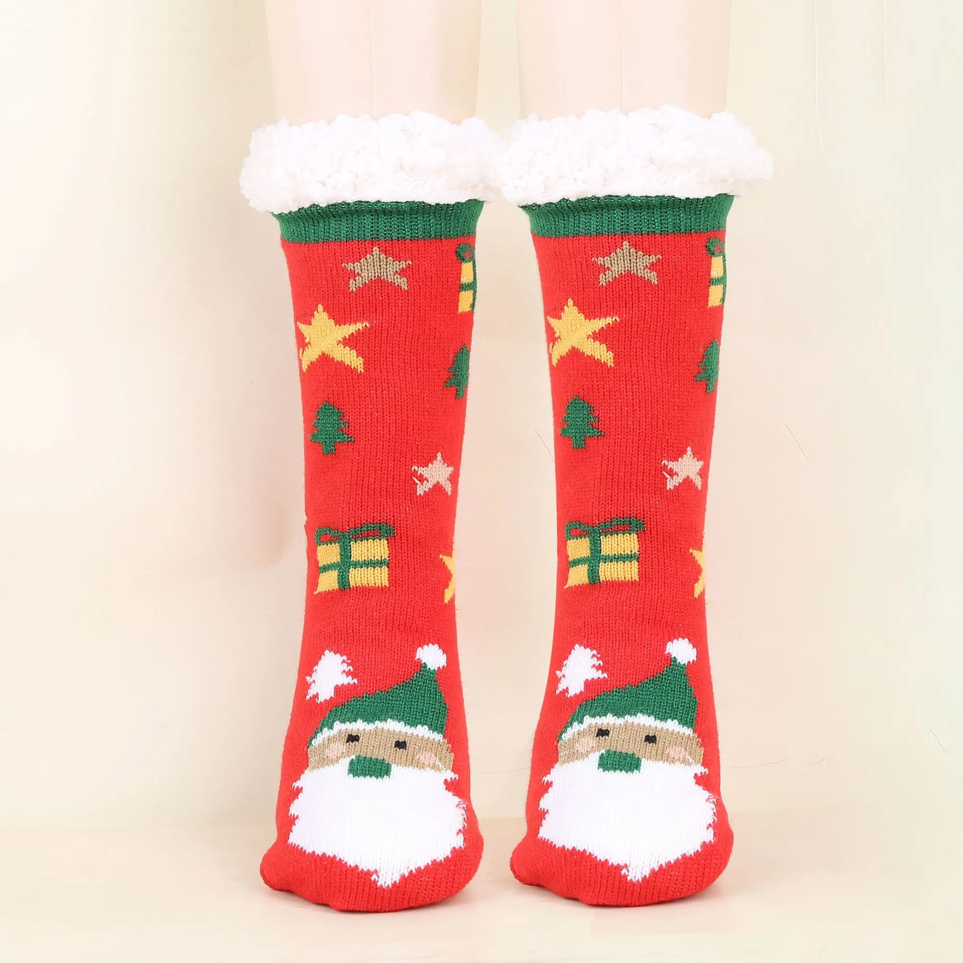 Custom Slipper Socks Santa Fuzzy Fluffy Thick Warm Winter Cozy Socks ...