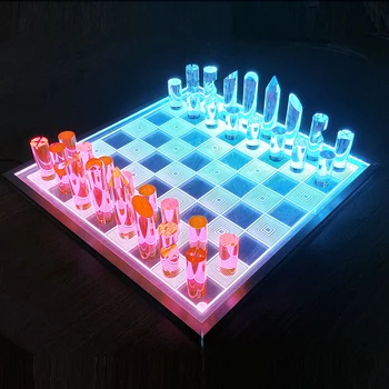 Luxury Plexiglass Clear Chess Board Game Acrylic Led Light Glowing ...