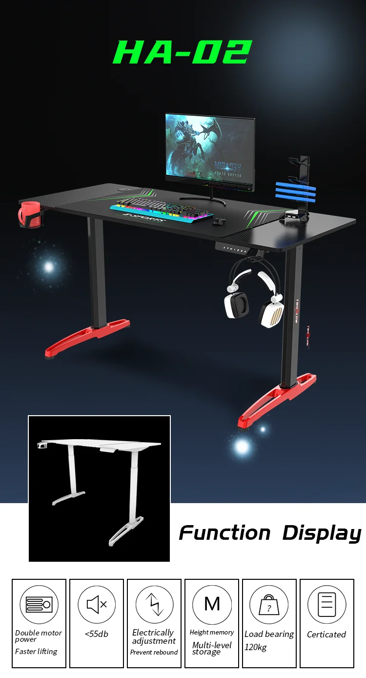 Ergonomic Adjustable Height PC Desk - Smart Gaming Workstation