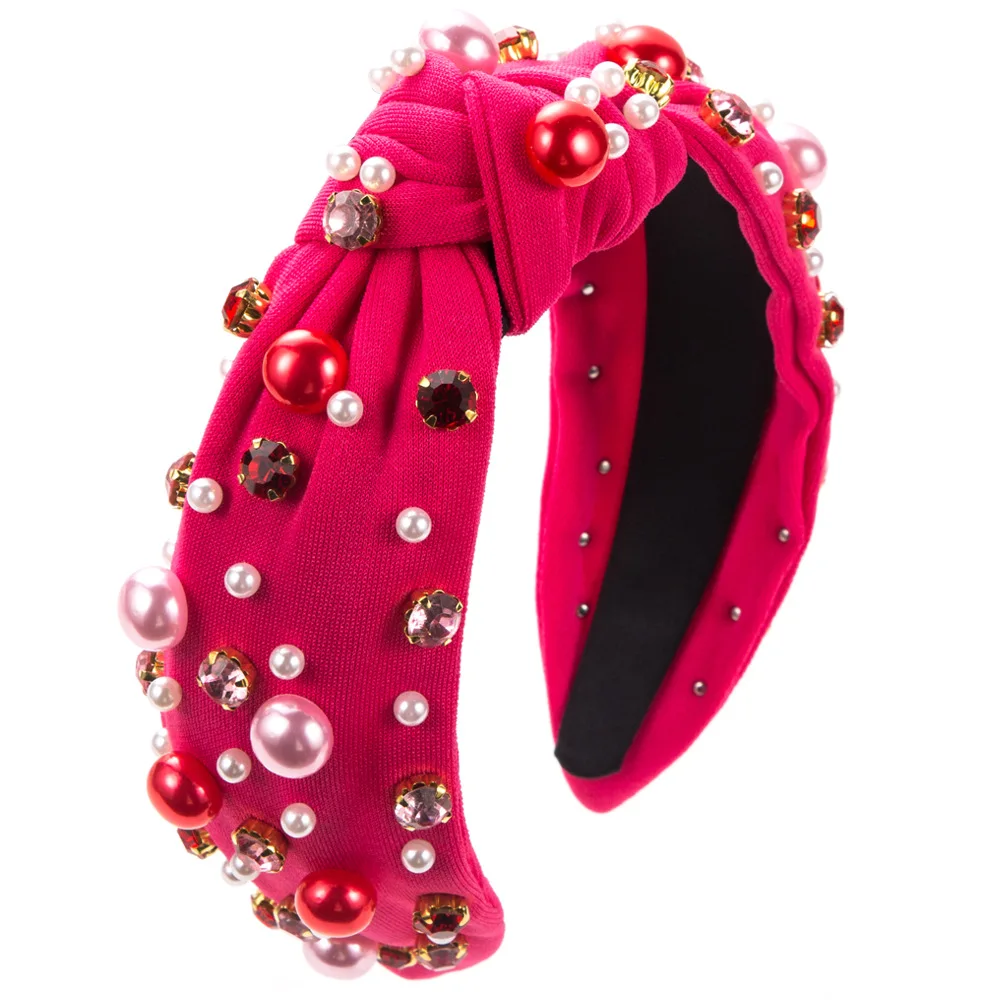 Rhinestone Pearl Headband New Luxury Bling Diamond Knot Hairband Fabric
