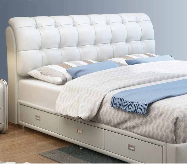 Soft Double Bed Room Sets - Luxury Modern Leather Furniture