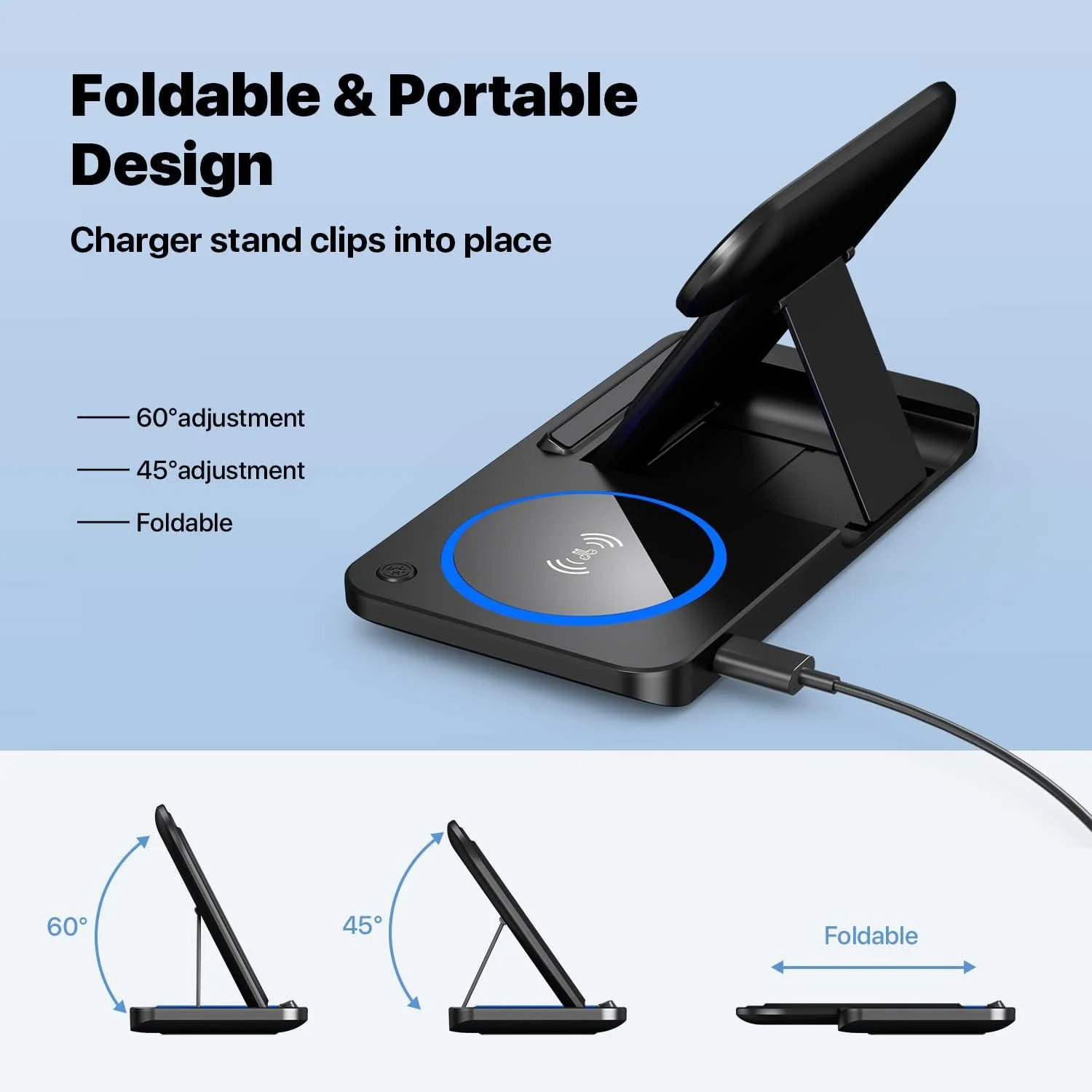 3 In 1 Foldable Multiple Desktop Wireless Charging Station For ...