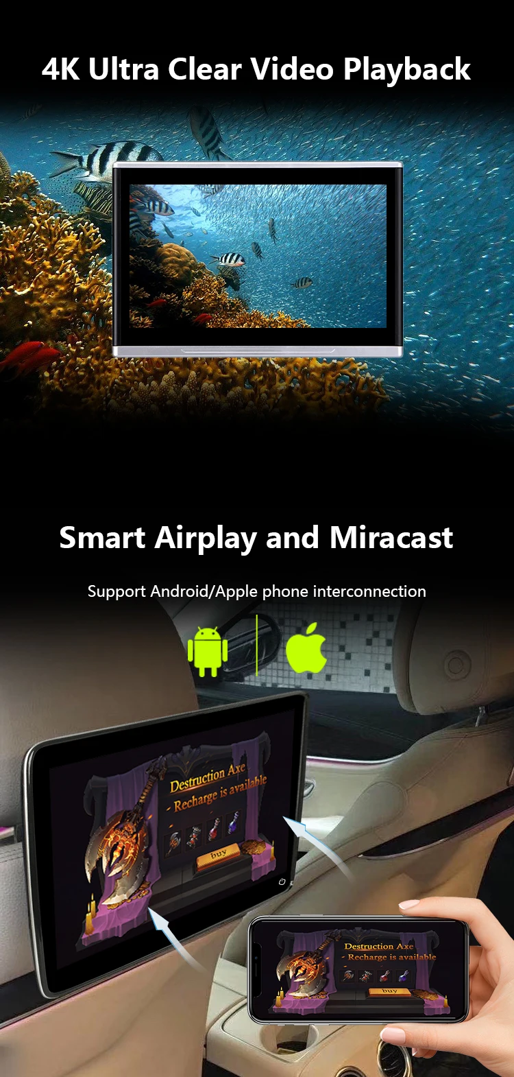 Viewtech 12.1 Inch 4K Car Back Seat Smart TV - Android 9.0