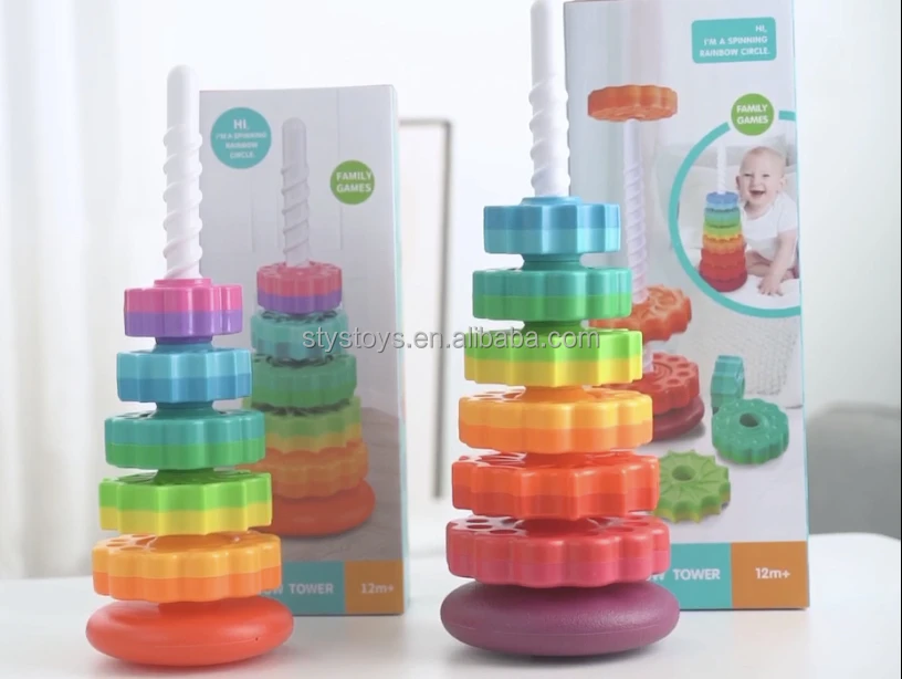 Rainbow Color Spinning Stacking Toy 6 Rings Spinning Wheel Folding ...