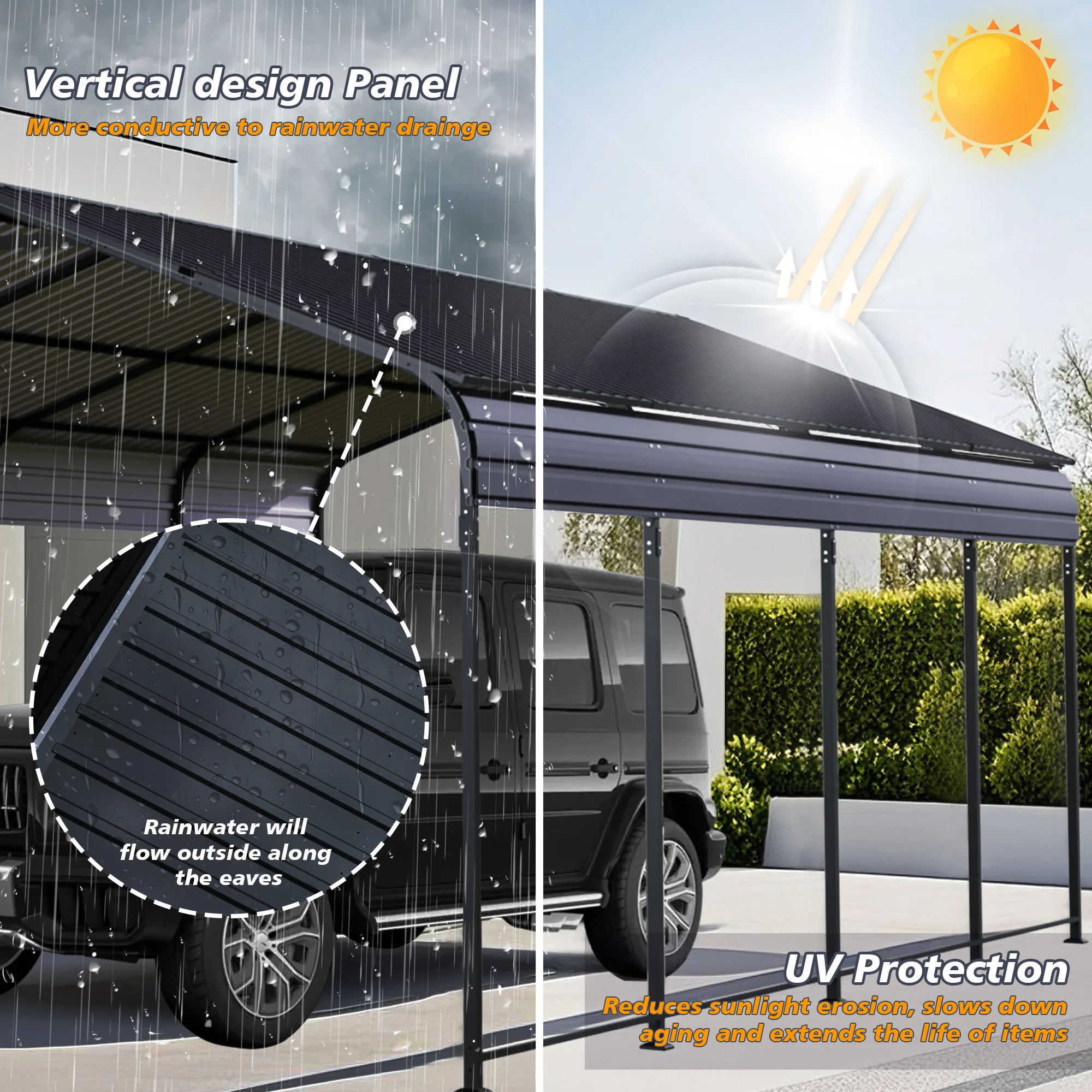 12x20FT Heavy Duty Galvanized Steel Carport with UV Coated Sail ...