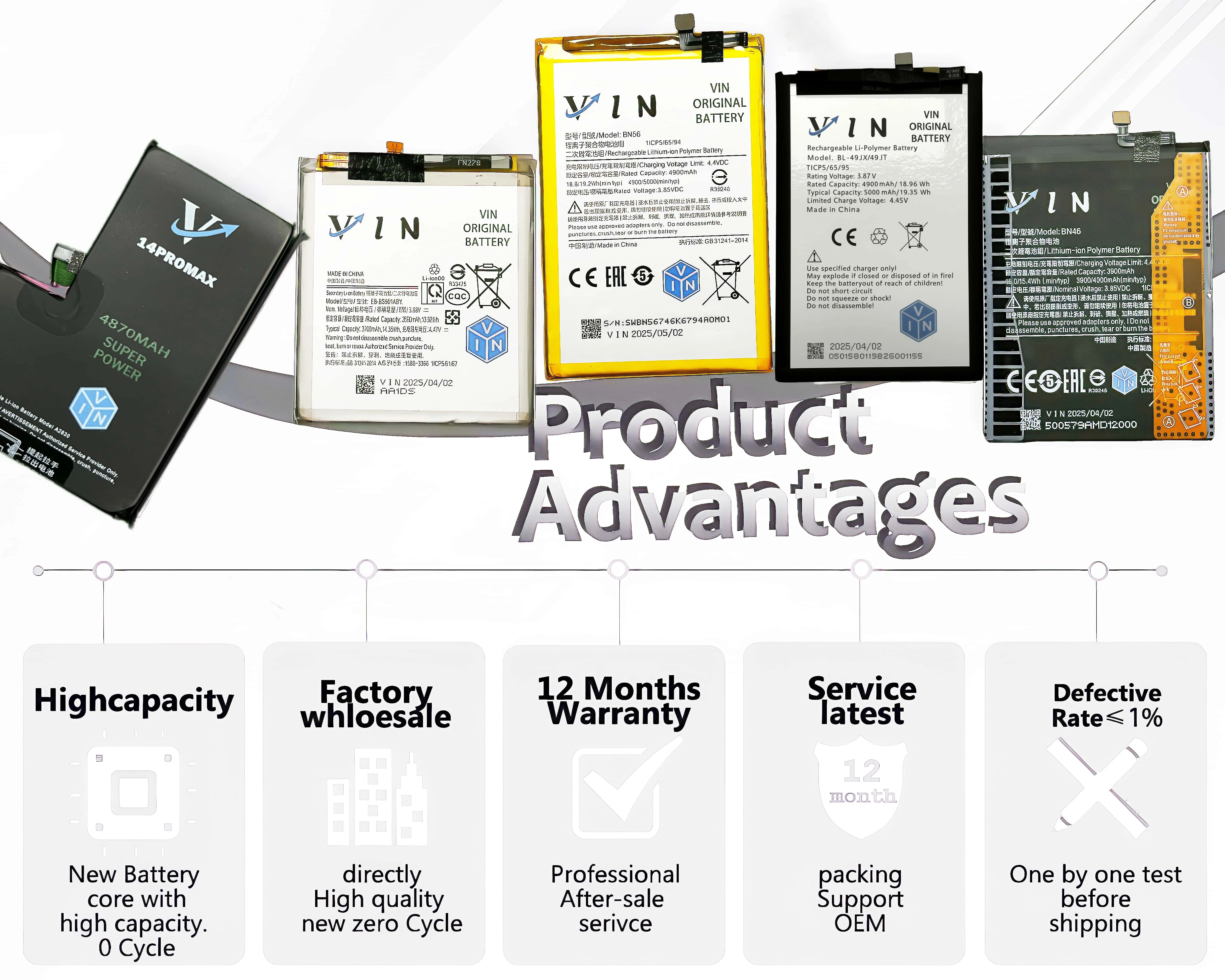 5000mAh Lithium Ion Rechargeable Battery Stock Digital Mobile Phone ...