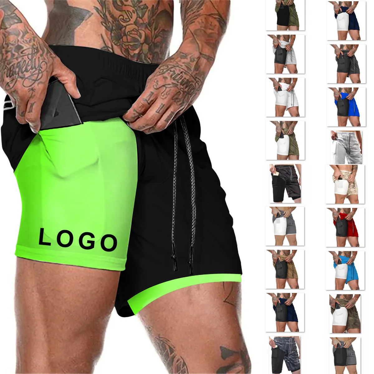 Qianying Double Layer Fast Dry Men Gym Shorts With Pocket Male ...