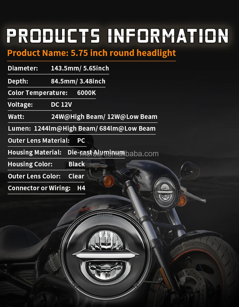 5.75 Inch Round Headlight for Harley Motorcycle Accessories Projector ...