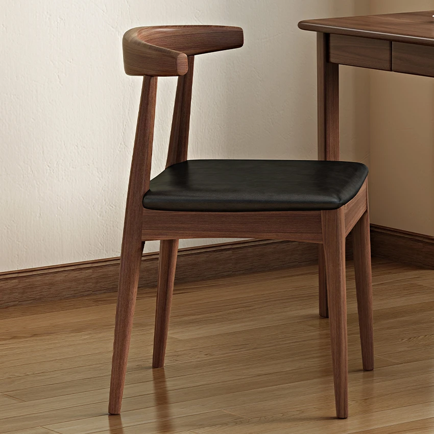 Nordic Home Modern Simple Solid Wood Dining Chair with Walnut Backrest