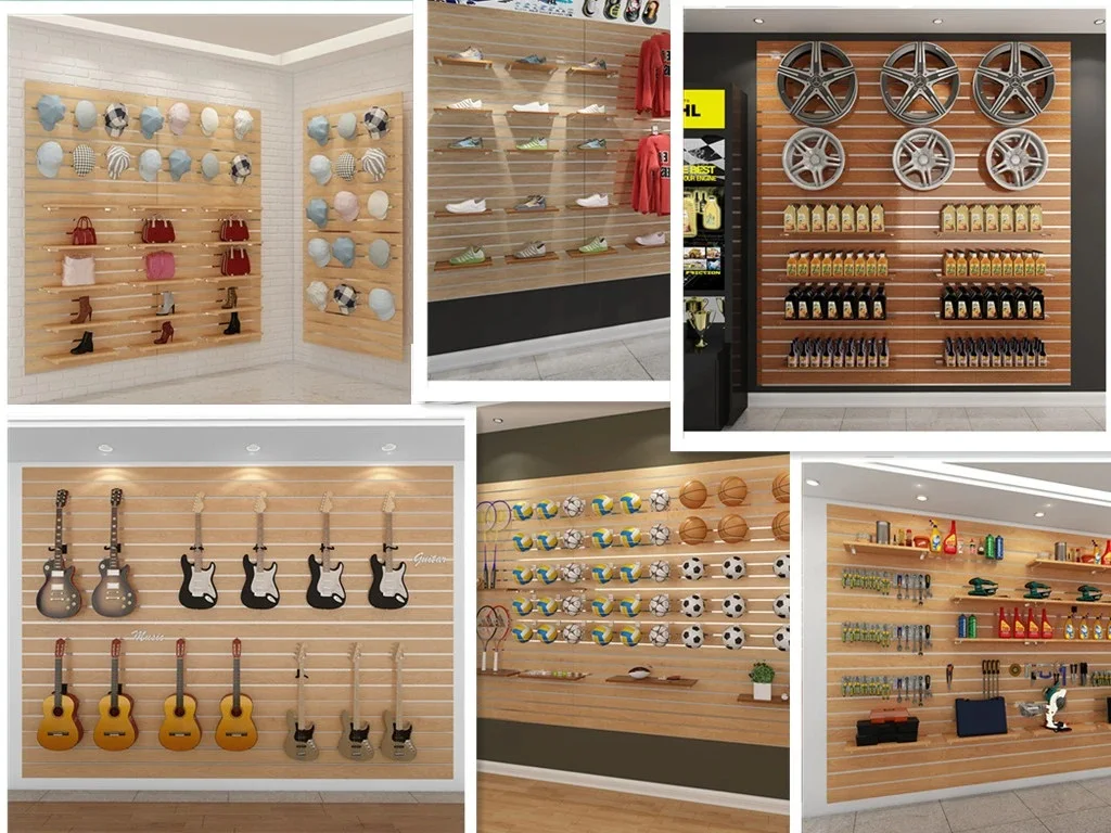 Wooden Mdf Shelf Board Metal Slatwall Inserts Shelf Brackets Slatwall ...