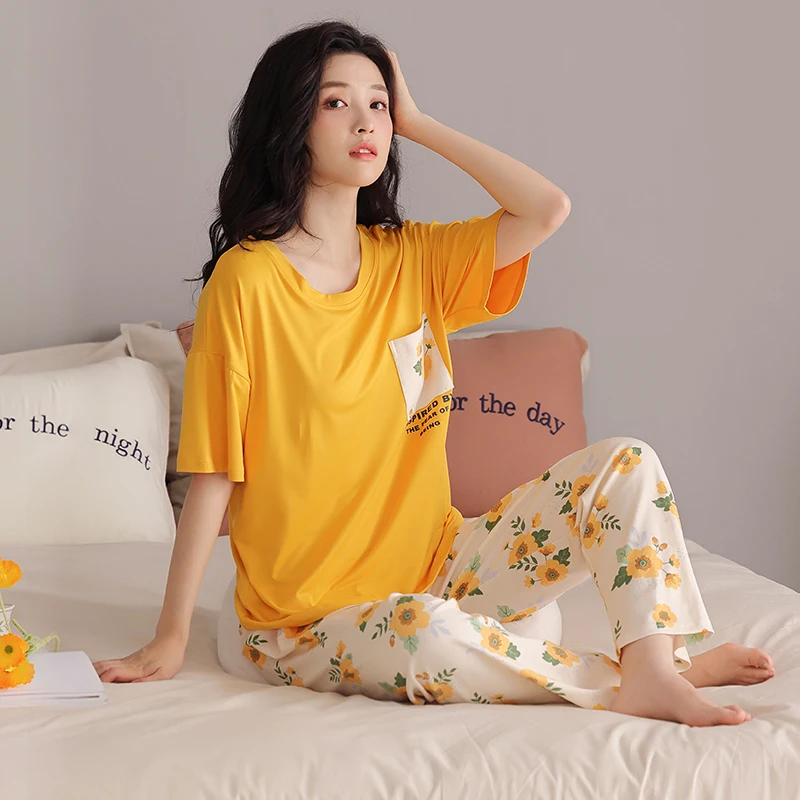 Nightgown Pyjamas Short Sleeve Cotton Pijamas Mujer Nightgowns Calf ...