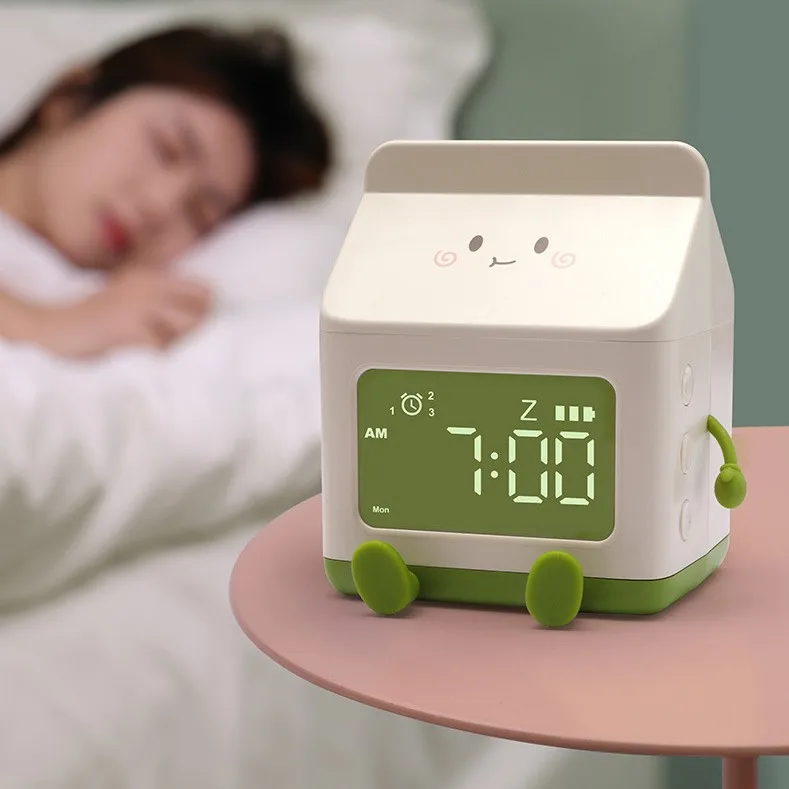 Cartoon Milk Box Digital Alarm Clock Square Electronic Children's Desk ...