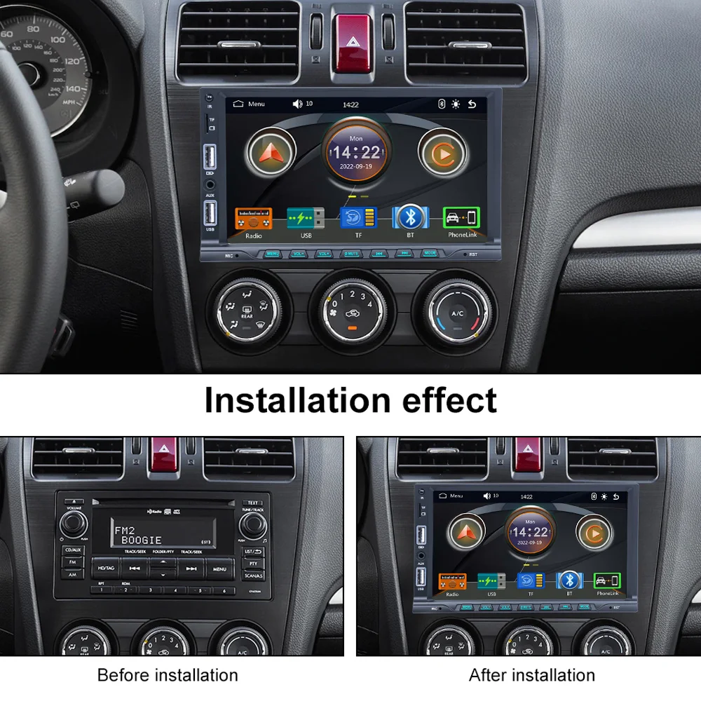 1 Din 7 Inch Car Radio Stereo MP5 Carplay 2USB Quick Charge 7 Color ...