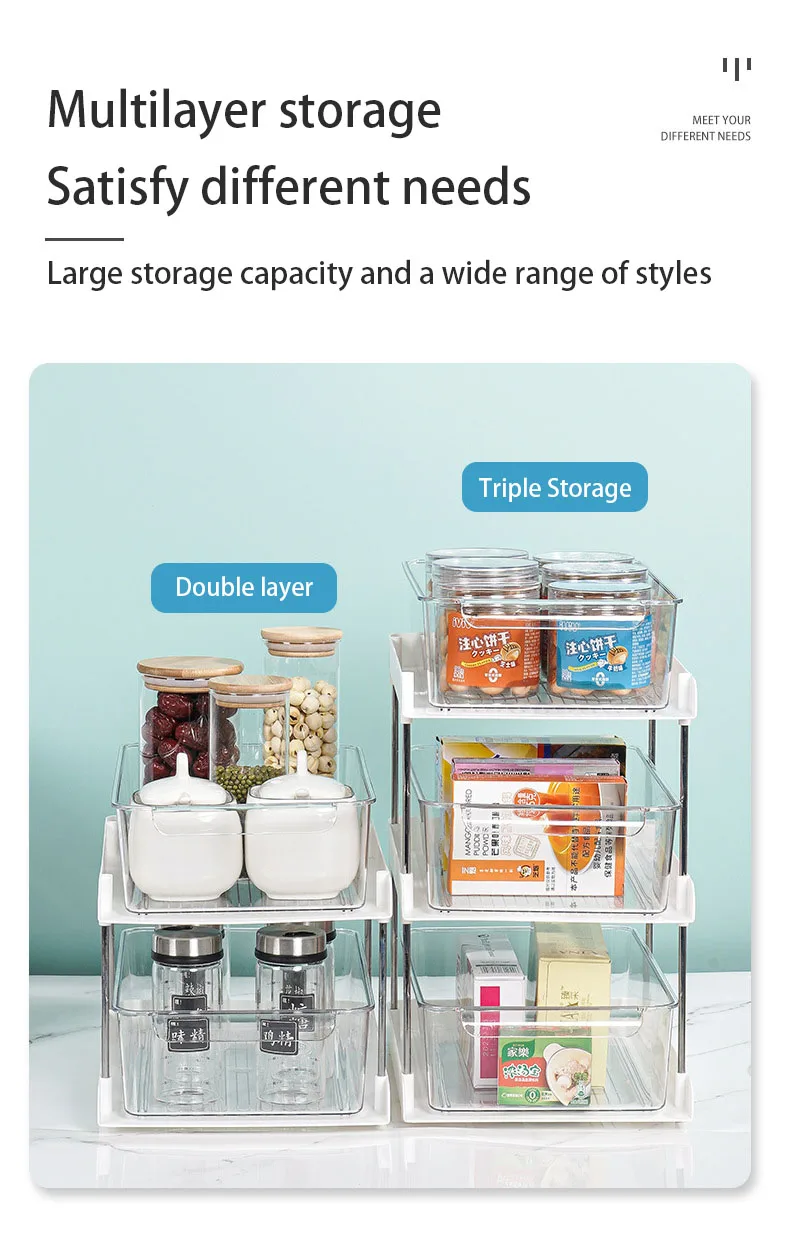 2 Tier Drawable Sliding Storage Holders Racks Transparent Kitchen ...